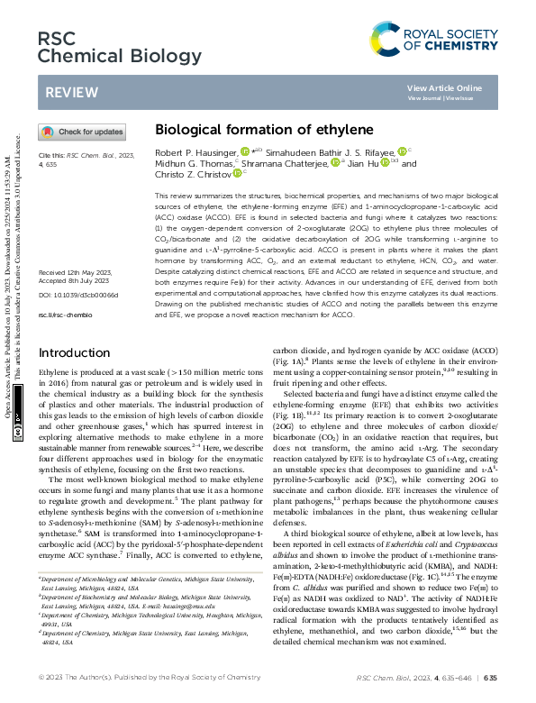(PDF) Biological formation of ethylene