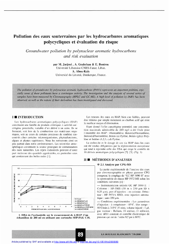 (PDF) Pollution des eaux souterraines par les hydrocarbures aromatiques ...