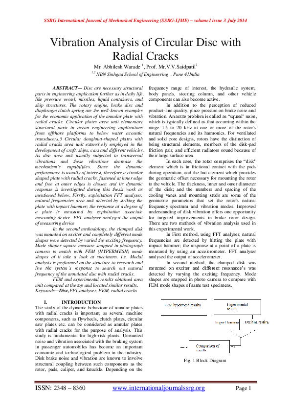 (PDF) Vibration Analysis of Circular Disc with Radial Cracks