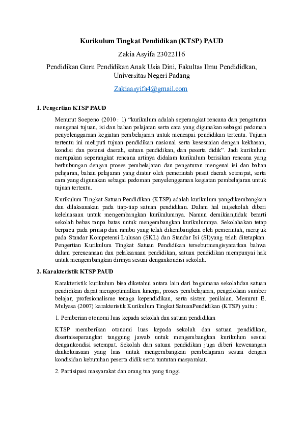(DOC) Kurikulum Tingkat Pendidikan (KTSP) PAUD