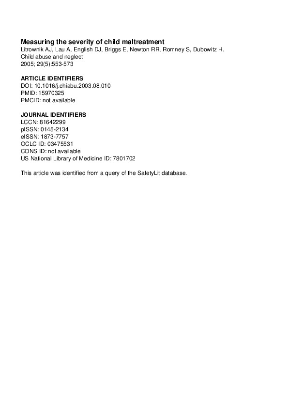 (PDF) Measuring the severity of child maltreatment | Howard Dubowitz - Academia.edu