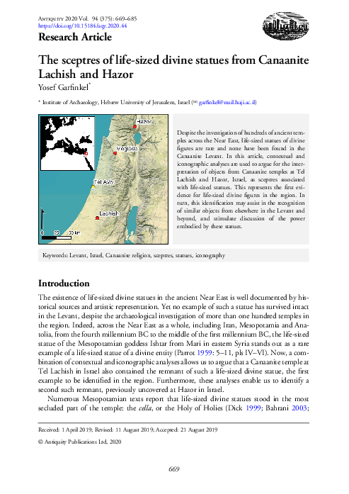 (PDF) Y. Garfinkel 2020. The sceptres of life-sized divine statues from Canaanite Lachish and Hazor