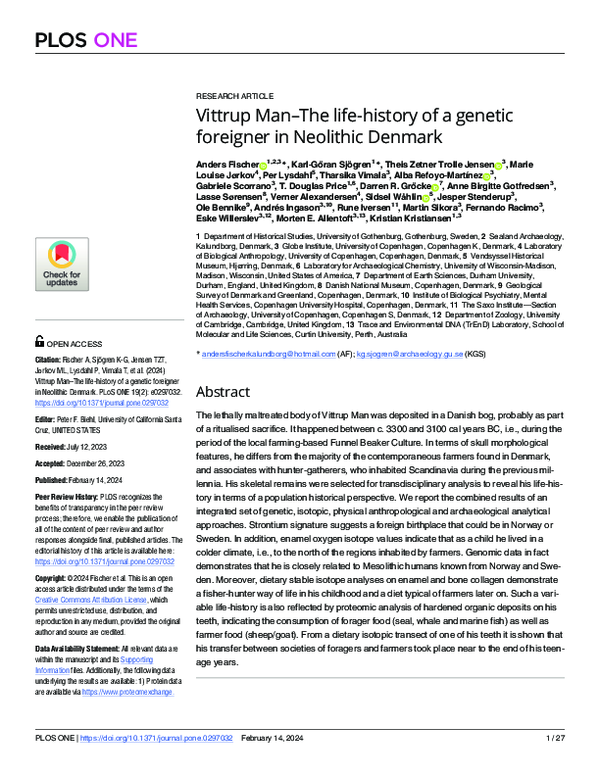 (PDF) Vittrup Man-The life-history of a genetic foreigner in Neolithic ...