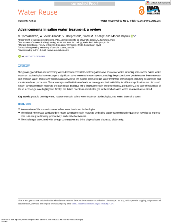 (PDF) Advancements in saline water treatment: a review