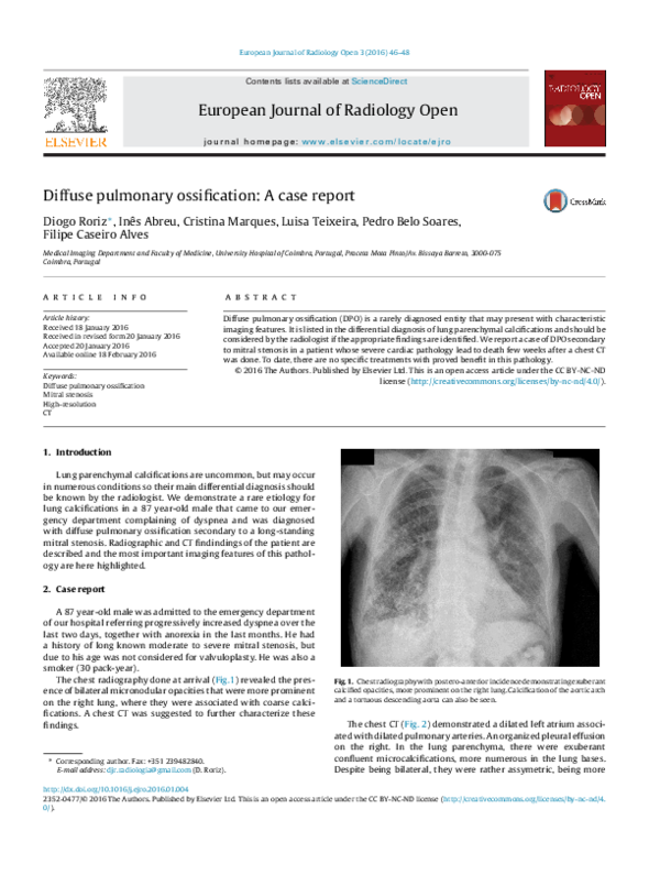 Pdf Diffuse Pulmonary Ossification A Case Report Filipe Caseiro Alves