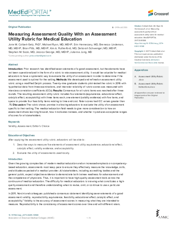 (PDF) Measuring Assessment Quality With an Assessment Utility Rubric ...