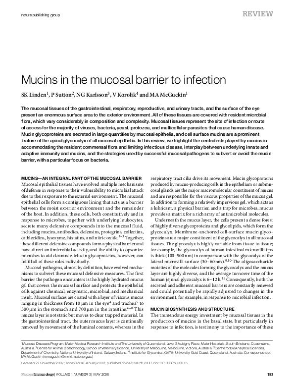 (PDF) Mucins in the mucosal barrier to infection