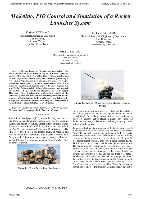 (PDF) Modeling, PID control and simulation of a rocket launcher system