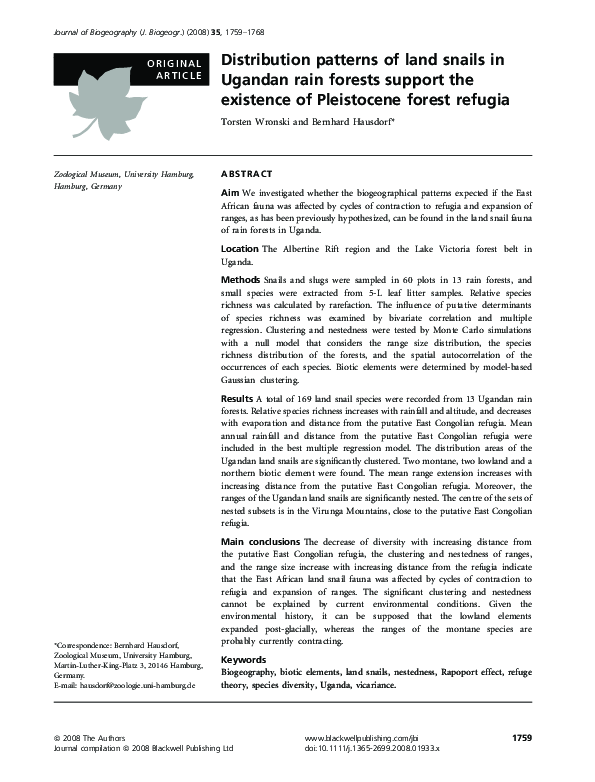 (PDF) Ugandan rain forests support the existence of Pleistocene forest ...