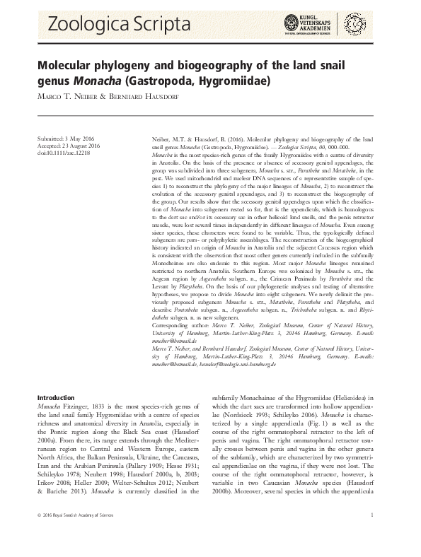 (PDF) Molecular phylogeny and biogeography of the land snail genus ...