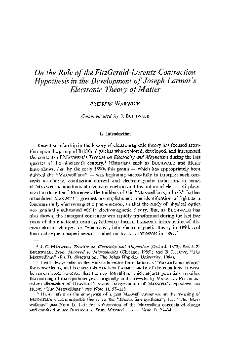(PDF) On the role of the FitzGerald-Lorentz contraction hypothesis in ...