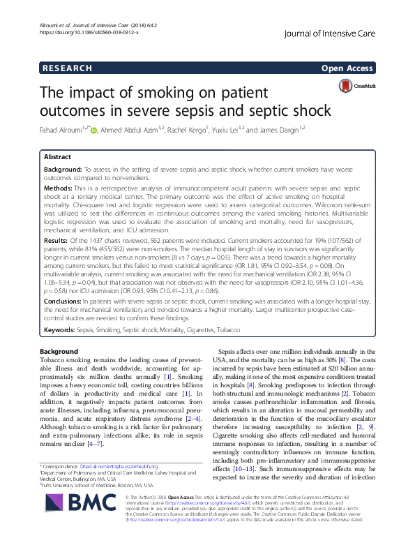 (PDF) The impact of smoking on patient outcomes in severe sepsis and ...