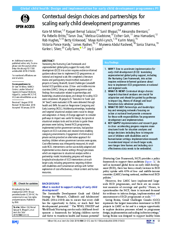 (PDF) Contextual design choices and partnerships for scaling early child development programmes ...