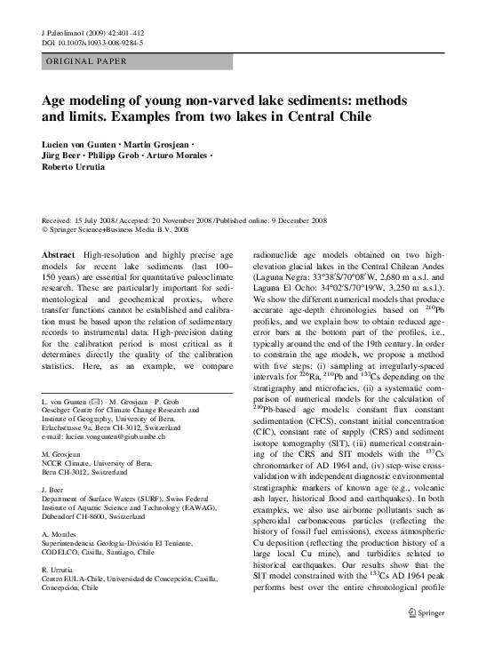 (PDF) Age modeling of young non-varved lake sediments: methods and ...