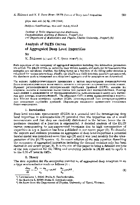 (PDF) Analysis of DLTS Curves of Aggregated Deep Level Impurities