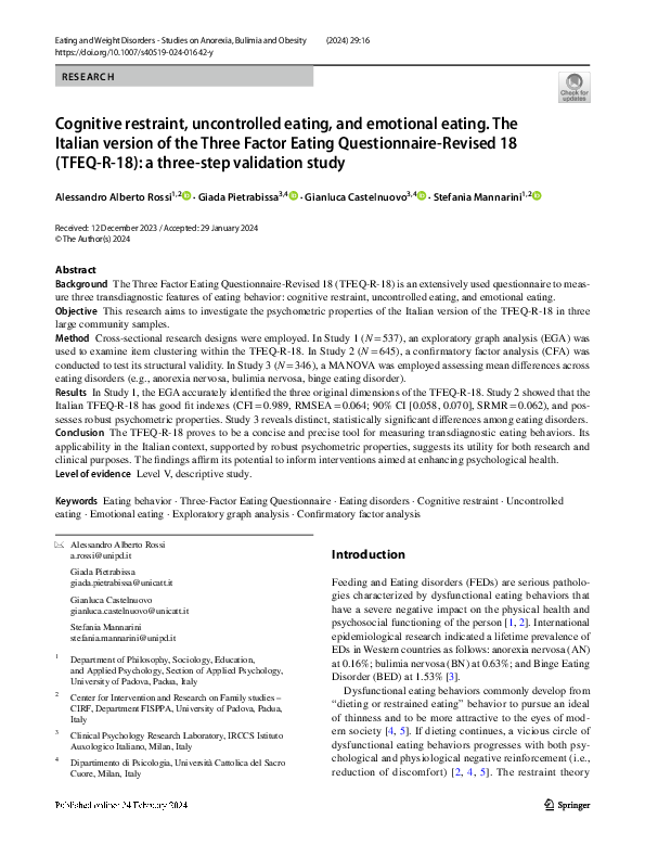 (PDF) Cognitive restraint, uncontrolled eating, and emotional eating ...