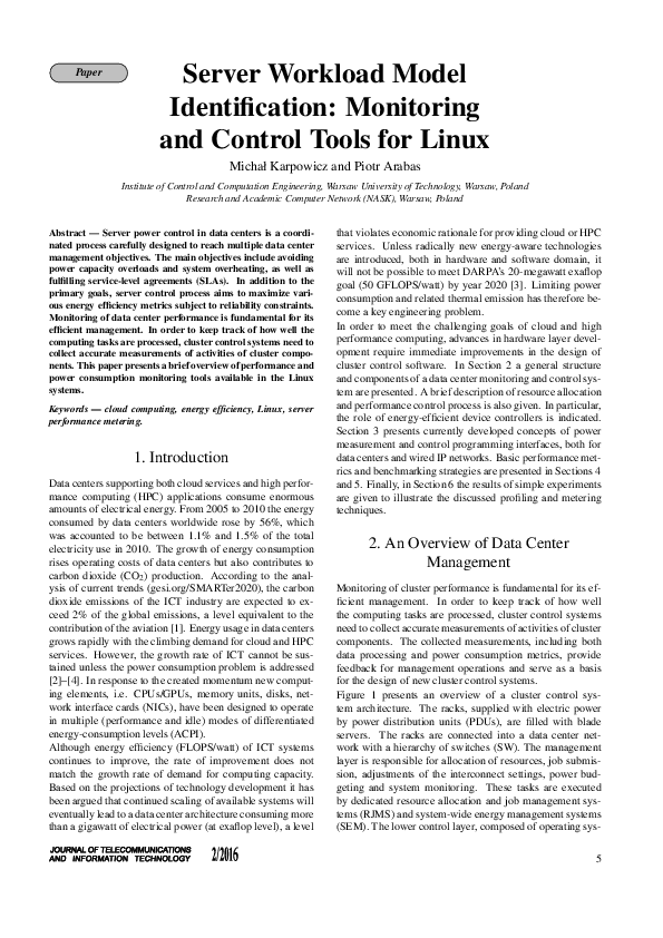 (PDF) Server Workload Model Identification: Monitoring and Control Tools for Linux | Michał P ...