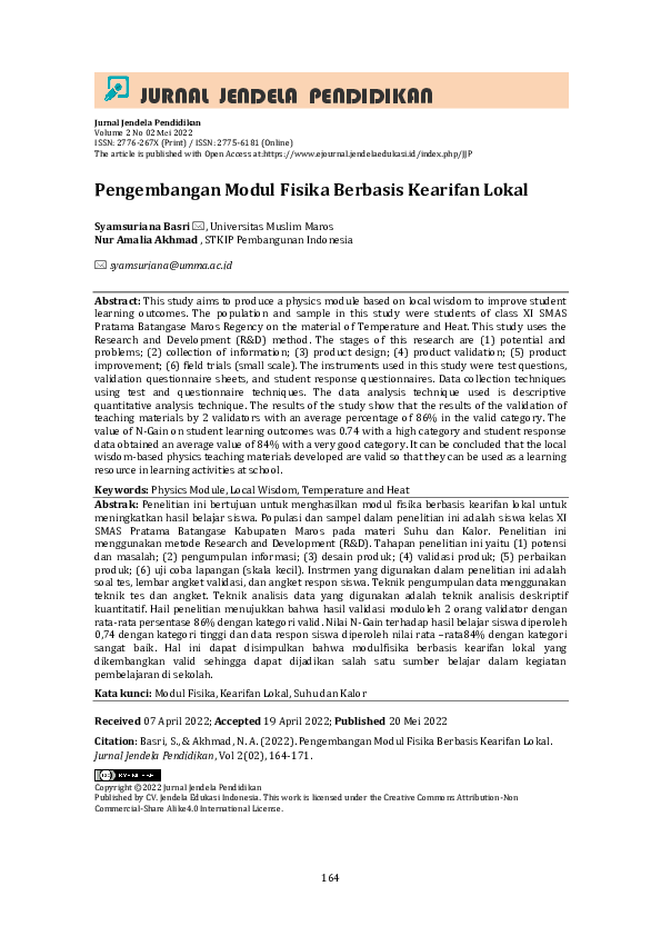 (PDF) Pengembangan Modul Fisika Berbasis Kearifan Lokal