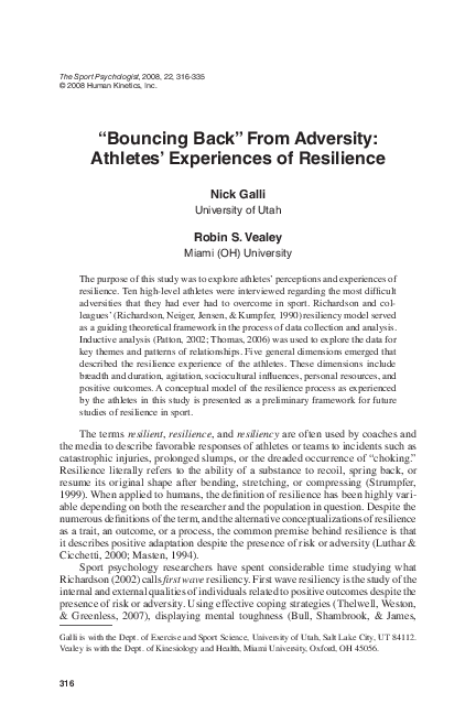 (PDF) “Bouncing Back” from Adversity: Athletes’ Experiences of Resilience