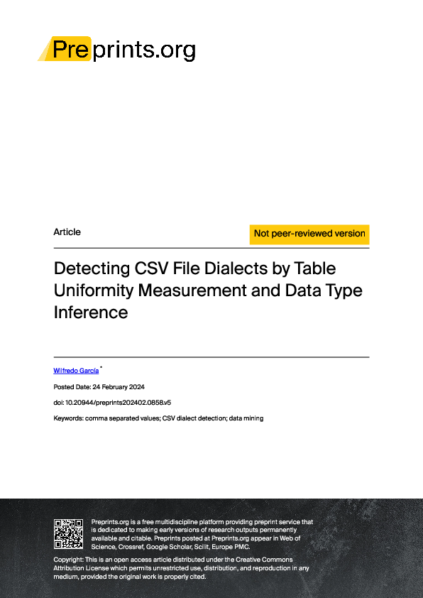 Pdf Detecting Csv File Dialects By Table Uniformity Measurement And Data Type Inference