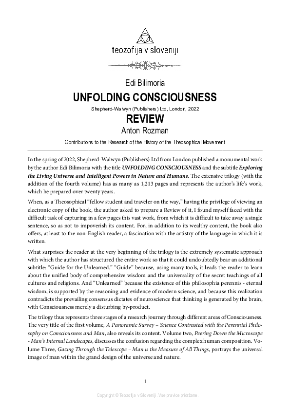 (PDF) Unfolding Consciousness - Review