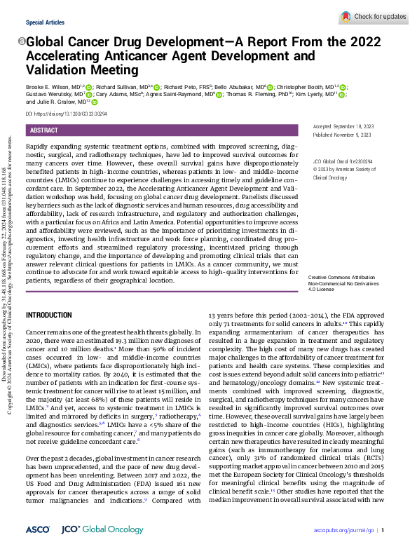 (PDF) Global Cancer Drug Development-A Report From the 2022 ...