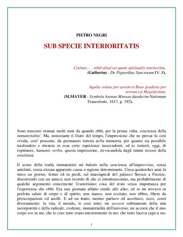 (PDF) Sub Specie Interioritatis. Pietro Negri