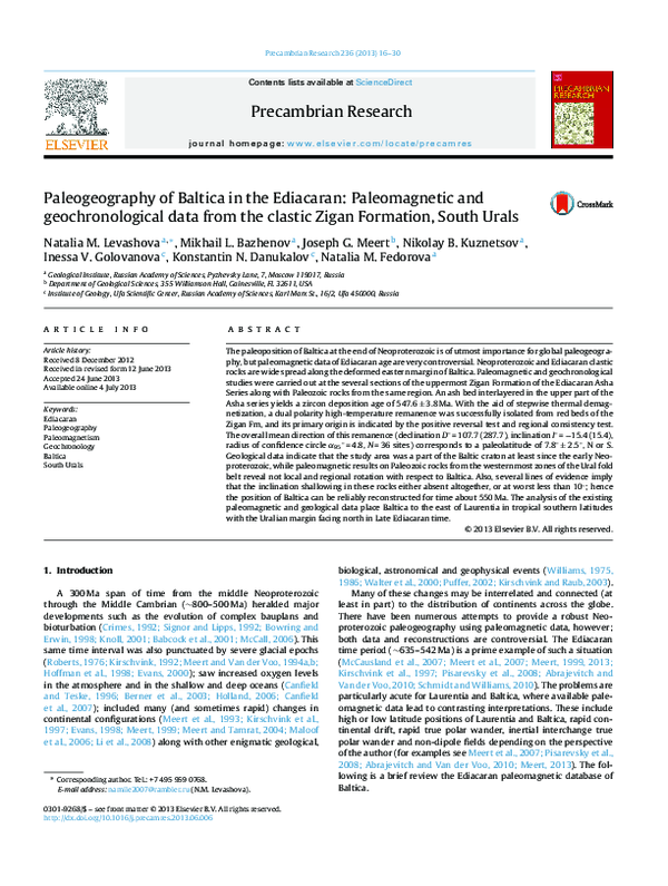 (PDF) Paleogeography of Baltica in the Ediacaran: Paleomagnetic and ...
