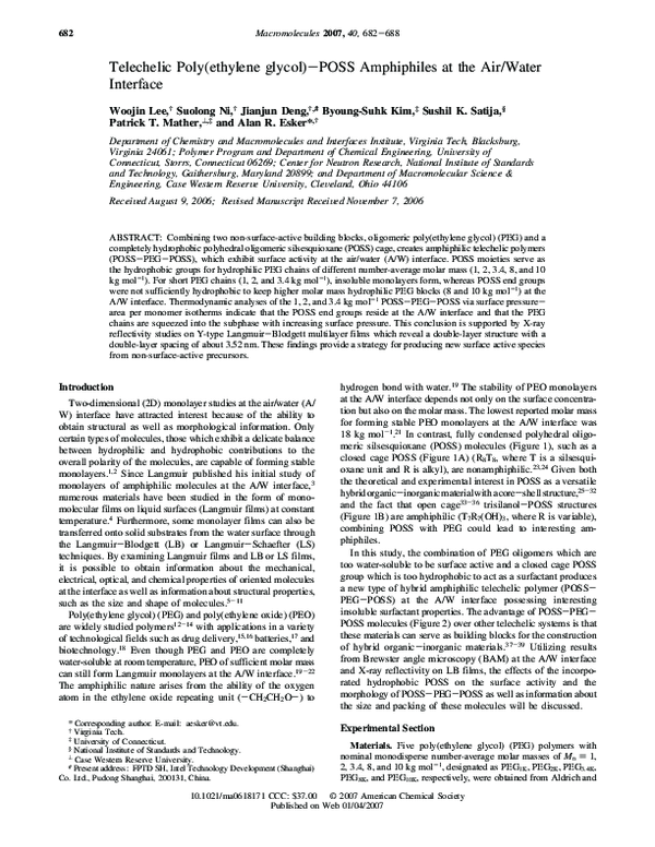 (PDF) Telechelic Poly(ethylene glycol)−POSS Amphiphiles at the Air ...
