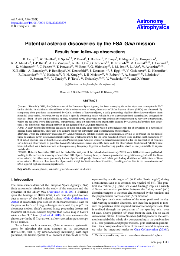 (PDF) Potential asteroid discoveries by the ESA Gaia mission