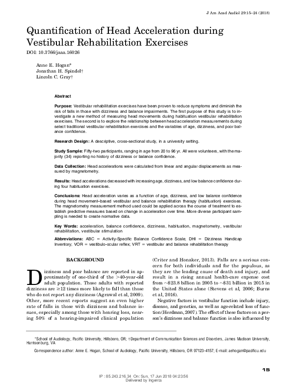 (PDF) Quantification of Head Acceleration during Vestibular ...
