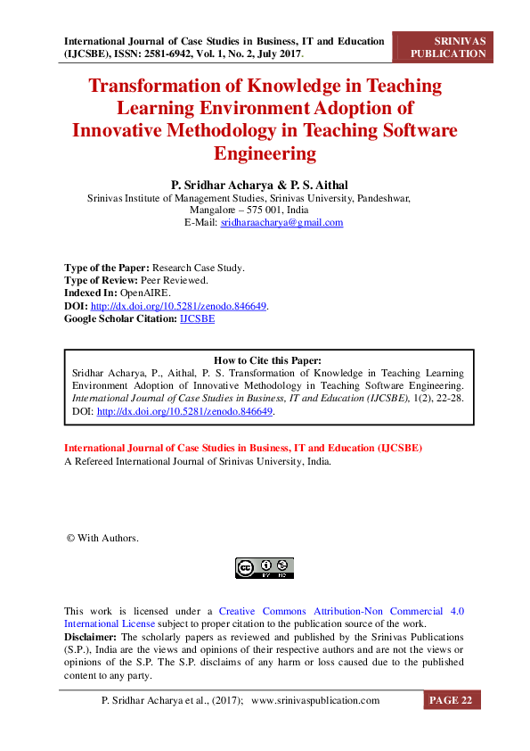 (PDF) Transformation of Knowledge in Teaching Learning Environment Adoption of Innovative ...