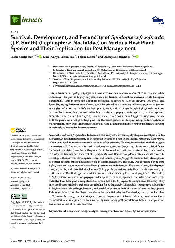 (PDF) Survival, Development, and Fecundity of Spodoptera frugiperda (J.E. Smith) (Lepidoptera ...