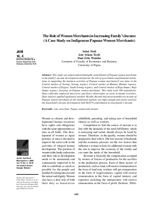 (PDF) The Role of Women Merchants in Increasing Family’s Income (A Case ...