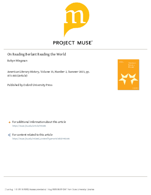 (PDF) Reading Berlant Reading the World