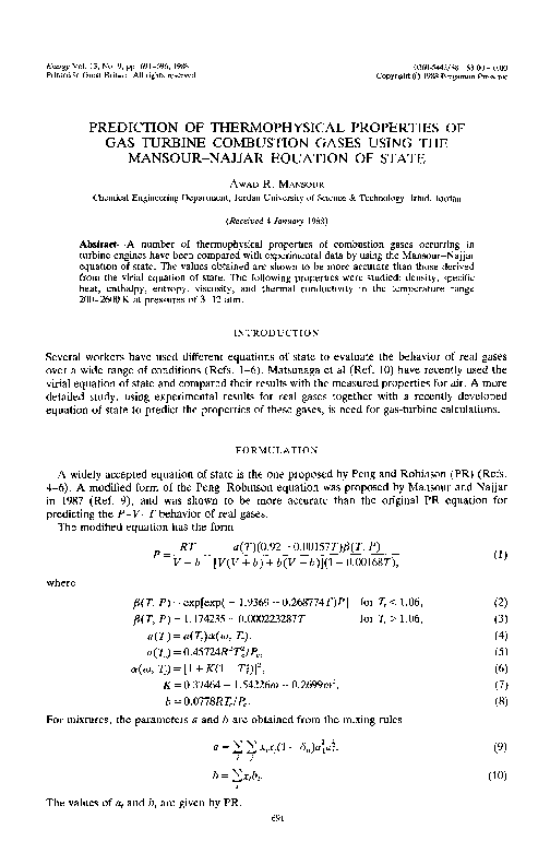 (PDF) Prediction of thermophysical properties of gas turbine combustion gases using the Mansour ...