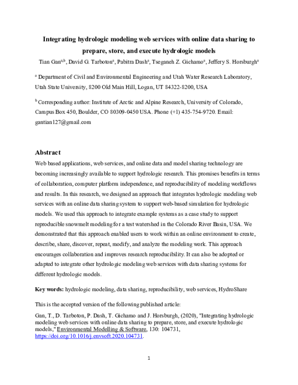 (PDF) Integrating hydrologic modeling web services with online data sharing to prepare, store ...