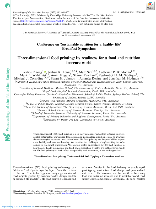 (PDF) Three-dimensional food printing: its readiness for a food and nutrition insecure world