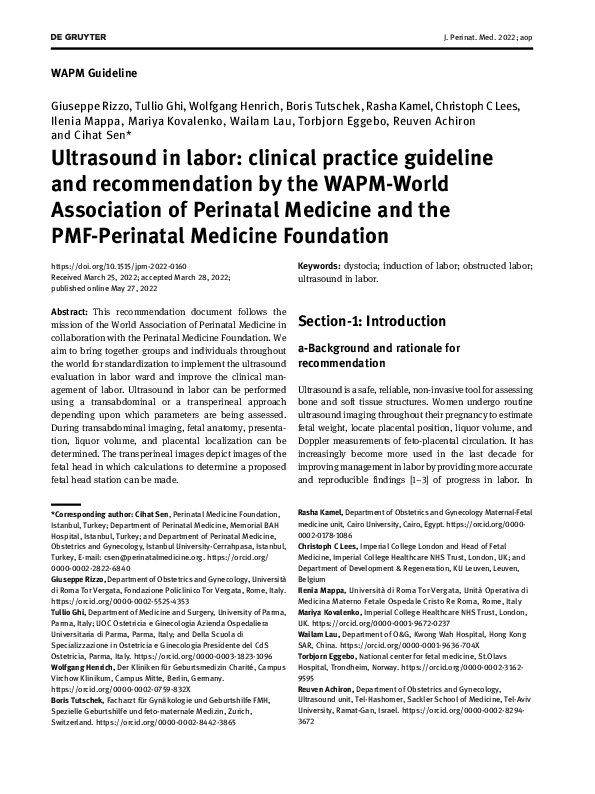 (PDF) Ultrasound in labor: clinical practice guideline and ...