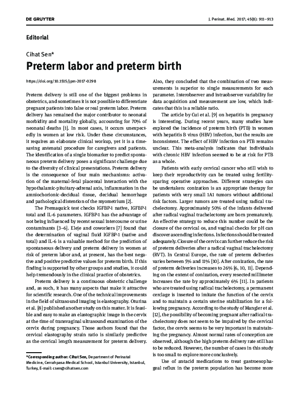 (PDF) Preterm labor and preterm birth | Cihat Sen - Academia.edu