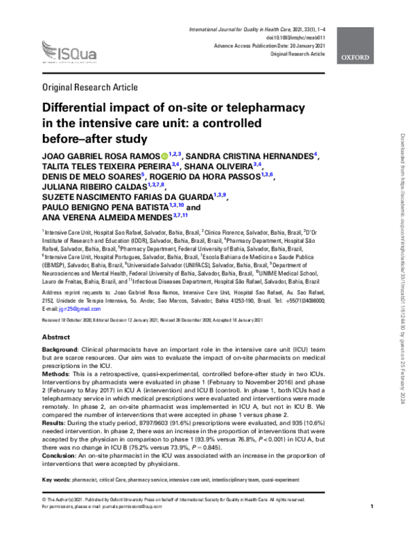 (PDF) Differential impact of on-site or telepharmacy in the intensive ...