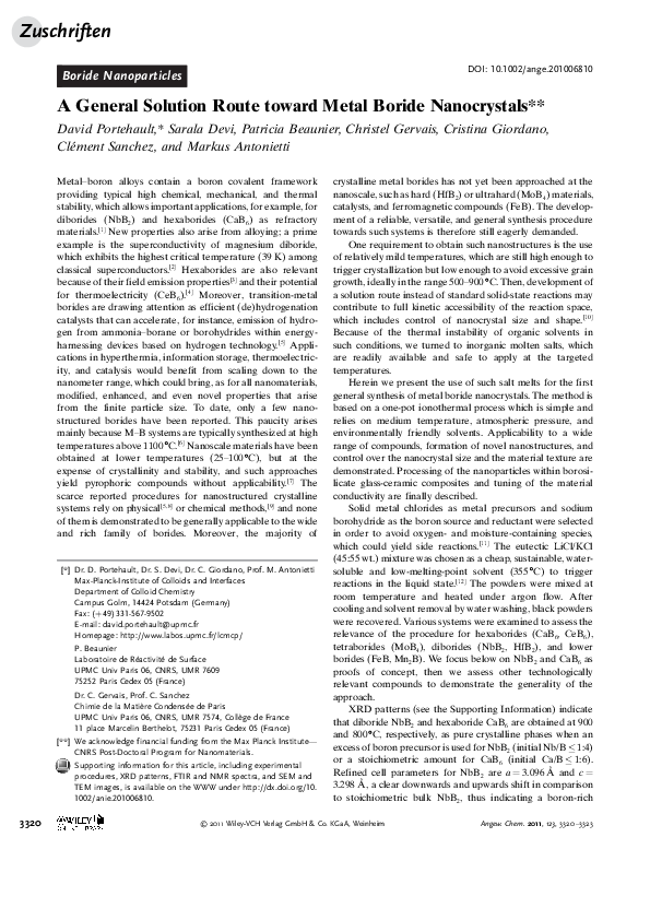 (PDF) A General Solution Route toward Metal Boride Nanocrystals