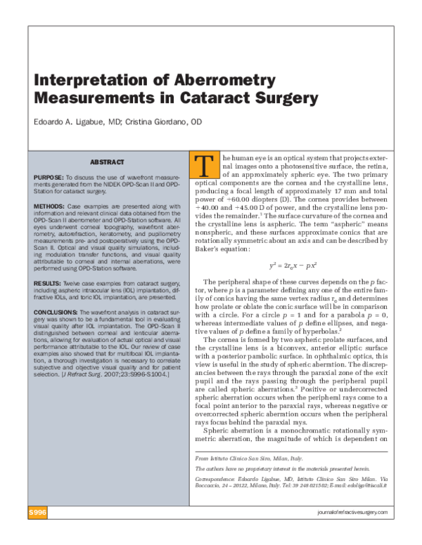 (PDF) Interpretation of Aberrometry Measurements in Cataract Surgery