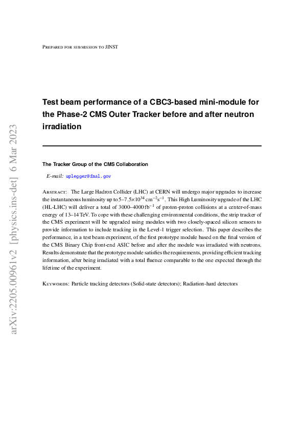 Pdf Test Beam Performance Of A Cbc3 Based Mini Module For The Phase 2 Cms Outer Tracker Before