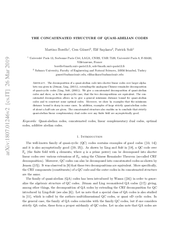 (PDF) The concatenated structure of quasi-abelian codes