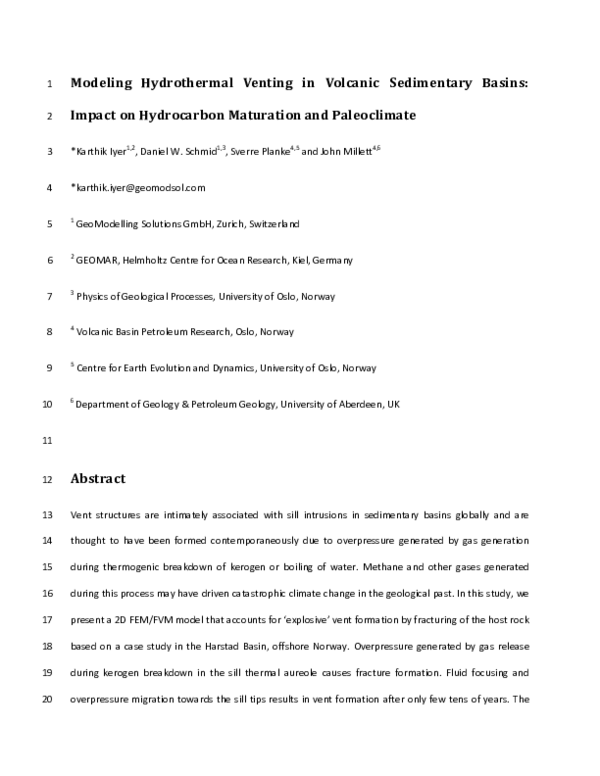 (PDF) Modelling hydrothermal venting in volcanic sedimentary basins: Impact on hydrocarbon ...