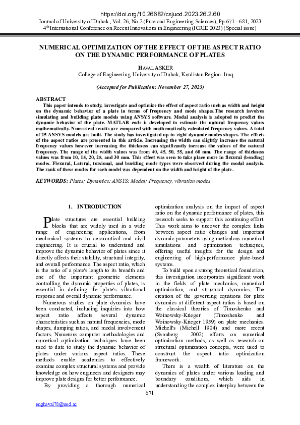 (PDF) NUMERICAL OPTIMIZATION OF THE EFFECT OF THE ASPECT RATIO ON THE ...