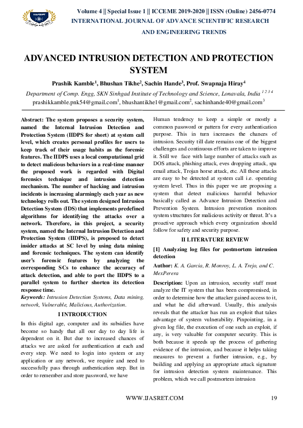 (PDF) Advanced Intrusion Detection and Protection System