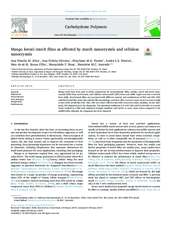 (PDF) Mango kernel starch films as affected by starch nanocrystals and ...