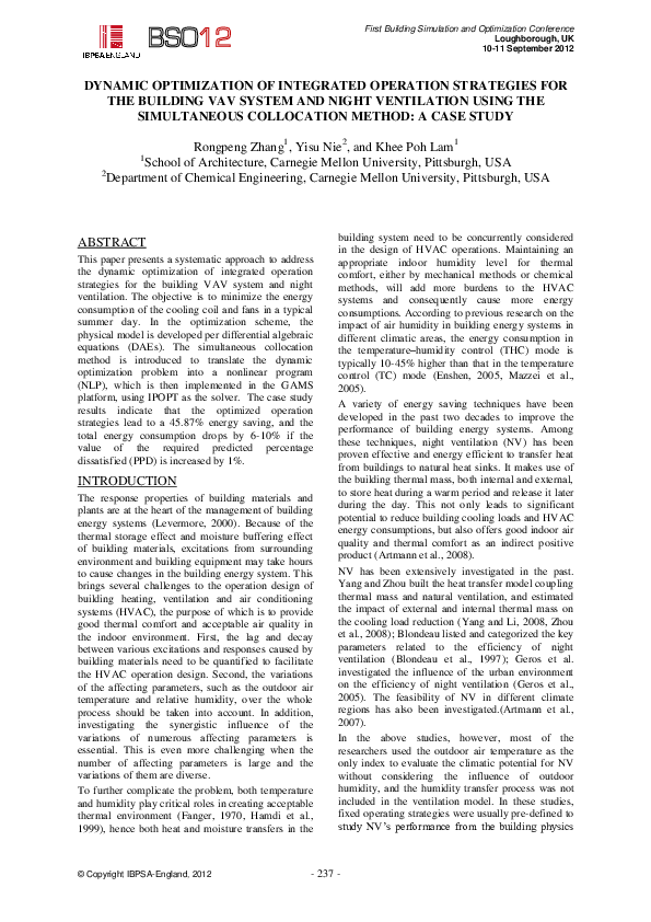 (PDF) Bso 12 Dynamic Optimization of Integrated Operation Strategies for the Building Vav System ...